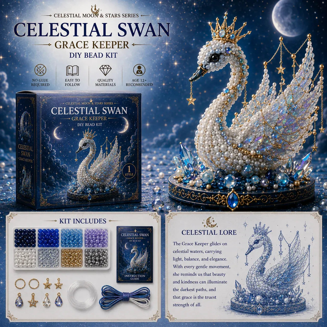 🦉 Moon Owl Guardian DIY Bead Kit | Celestial Moon & Stars Series – Selvorix